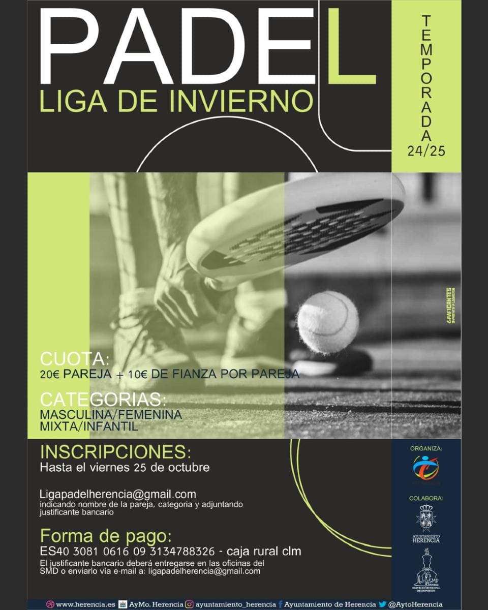 Abiertas las inscripciones para la Liga de Pádel 2024/2025 en Herencia